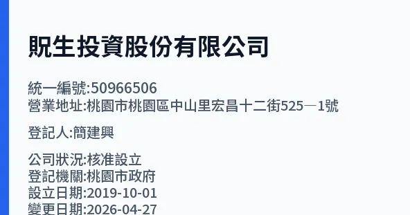 貺生投資股份有限公司的照片-統編 50966506(桃園市) 公司登記資料與營業項目詳細圖表
