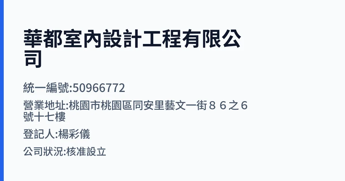 華都室內設計工程有限公司 - 統編 50966772(桃園市) 公司登記資料與營業項目詳細圖表