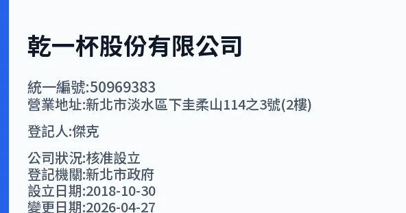 乾一杯股份有限公司的照片-統編 50969383(新北市) 公司登記資料與營業項目詳細圖表