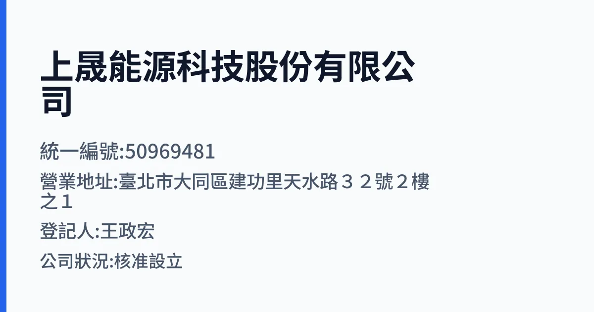上晟能源科技股份有限公司 - 統編 50969481(臺北市) 公司登記資料與營業項目詳細圖表