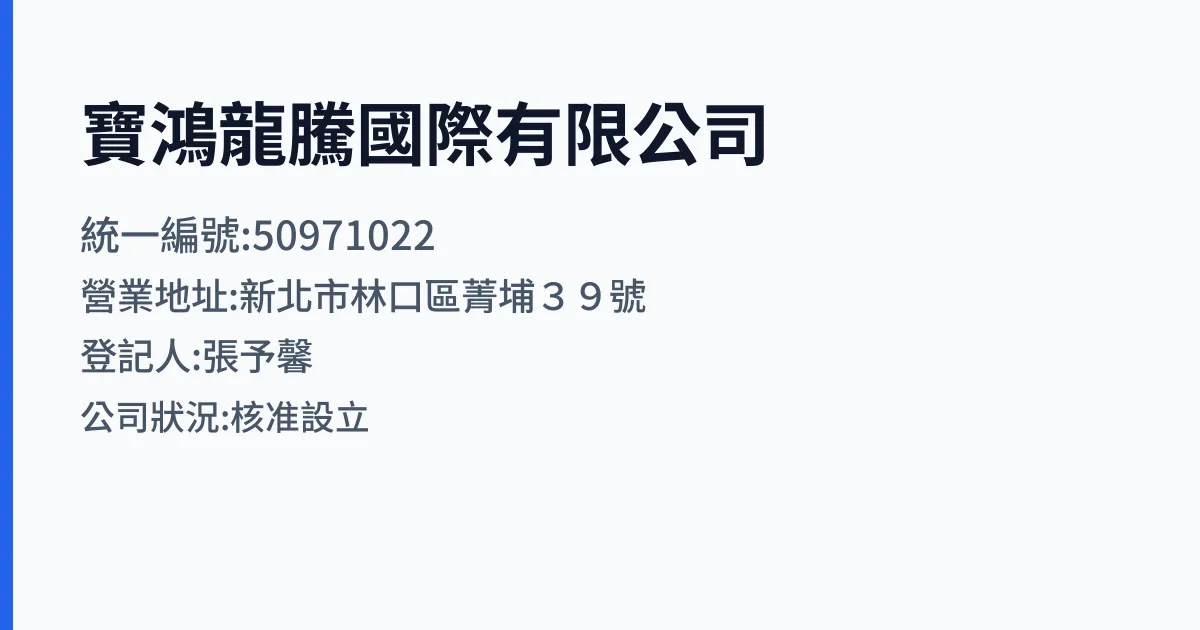 寶鴻龍騰國際有限公司 - 統編 50971022（新北市） 公司登記資料與營業項目詳細圖表
