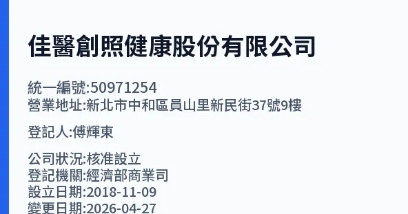 佳醫創照健康股份有限公司的照片-統編 50971254(新北市) 公司登記資料與營業項目詳細圖表