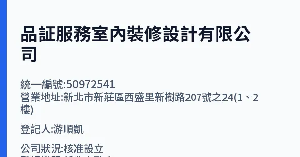 品証服務室內裝修設計有限公司的照片-統編 50972541(新北市) 公司登記資料與營業項目詳細圖表