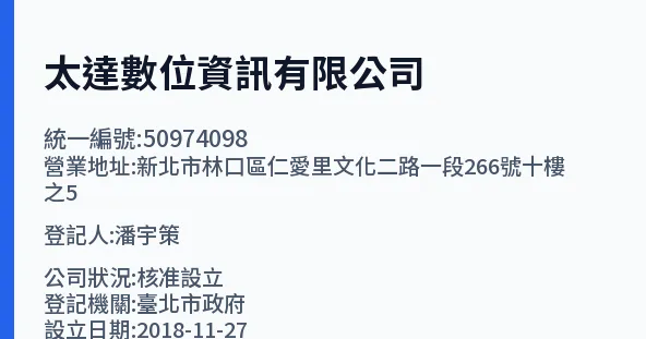 太達數位資訊有限公司的照片-統編 50974098(新北市) 公司登記資料與營業項目詳細圖表