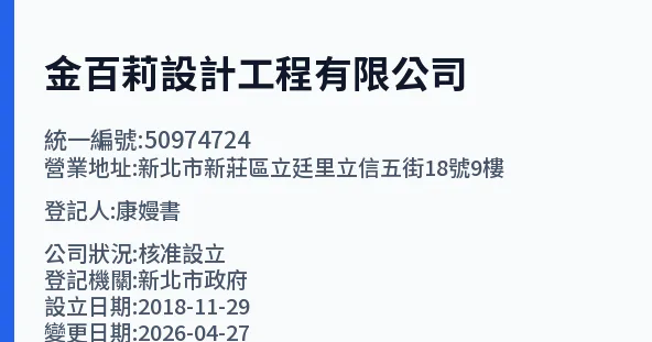 金百莉設計工程有限公司的照片-統編 50974724(新北市) 公司登記資料與營業項目詳細圖表