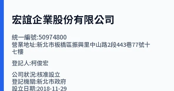 宏誼企業股份有限公司的照片-統編 50974800(新北市) 公司登記資料與營業項目詳細圖表