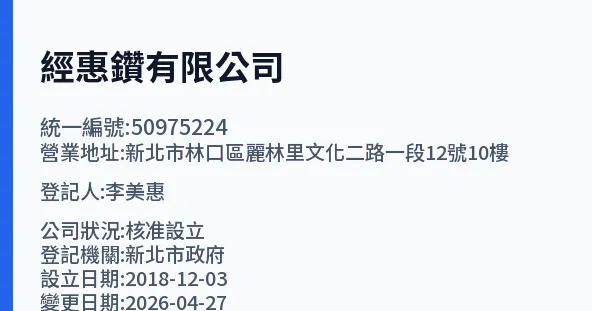 經惠鑽有限公司的照片-統編 50975224(新北市) 公司登記資料與營業項目詳細圖表