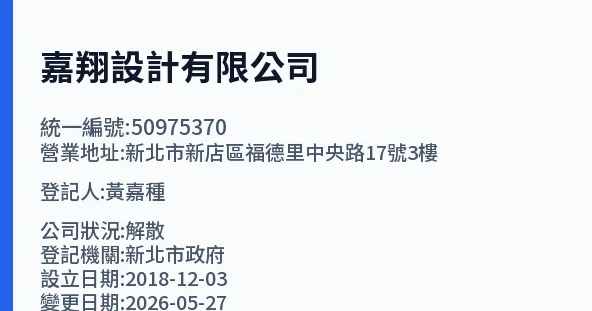 嘉翔設計有限公司的照片-統編 50975370(新北市) 公司登記資料與營業項目詳細圖表