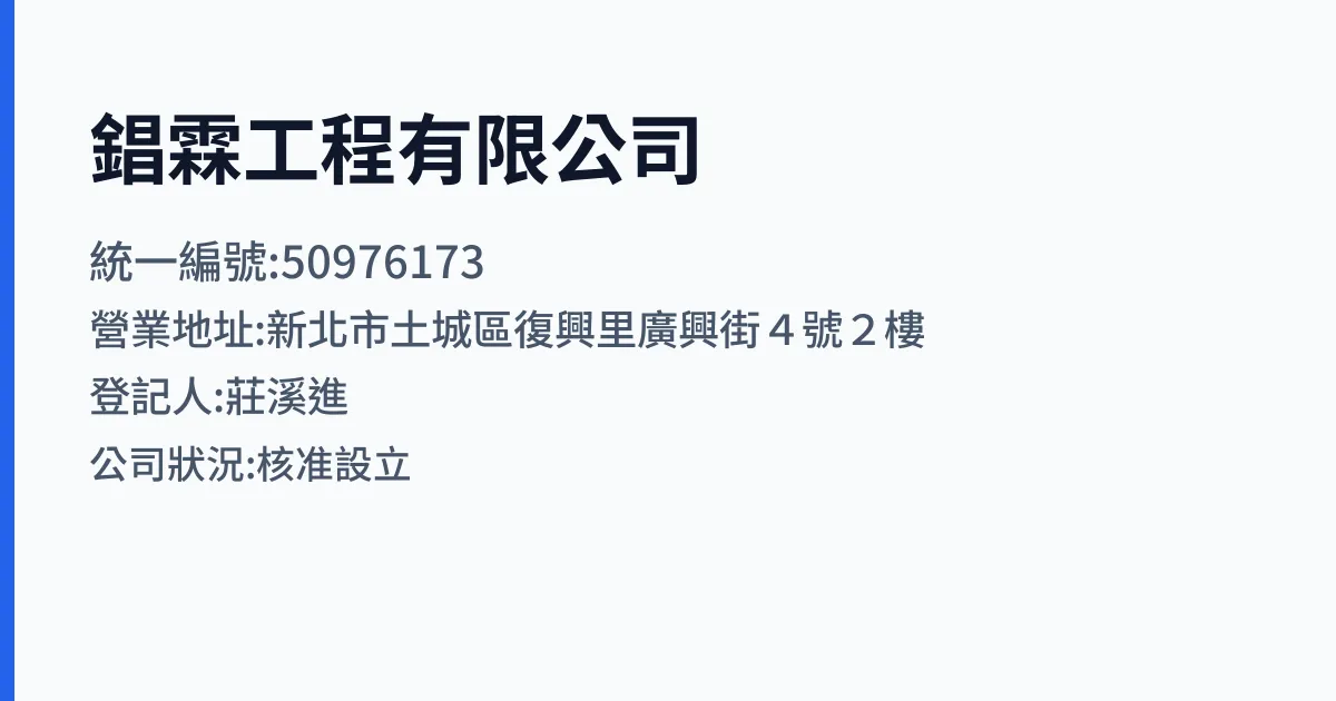 錩霖工程有限公司 - 統編 50976173(新北市) 公司登記資料與營業項目詳細圖表