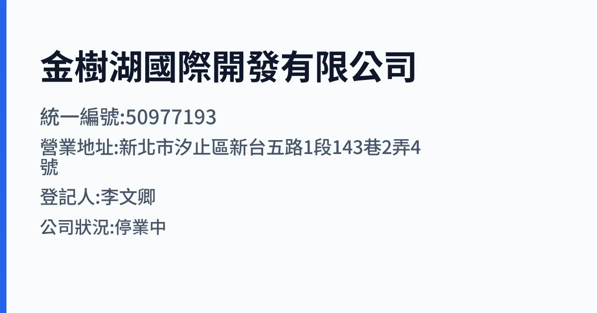金樹湖國際開發有限公司 - 統編 50977193(新北市) 公司登記資料與營業項目詳細圖表