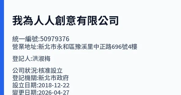 我為人人創意有限公司的照片-統編 50979376(新北市) 公司登記資料與營業項目詳細圖表