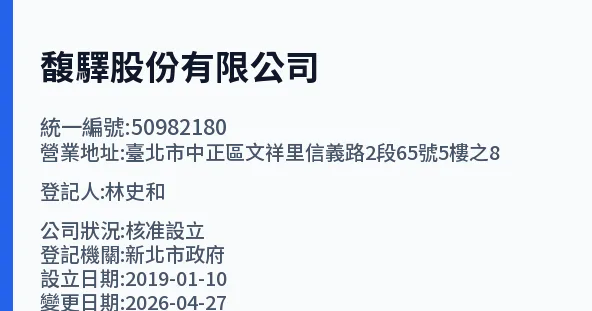 馥驛股份有限公司的照片-統編 50982180(臺北市) 公司登記資料與營業項目詳細圖表