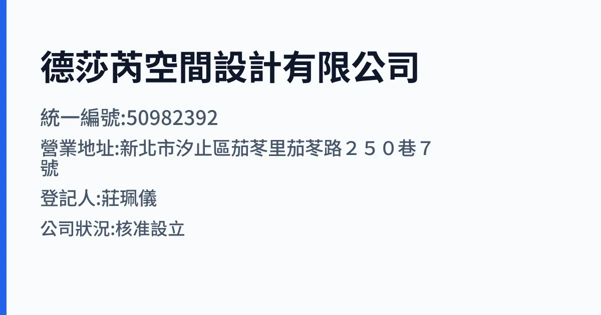 德莎芮空間設計有限公司 - 統編 50982392(新北市) 公司登記資料與營業項目詳細圖表