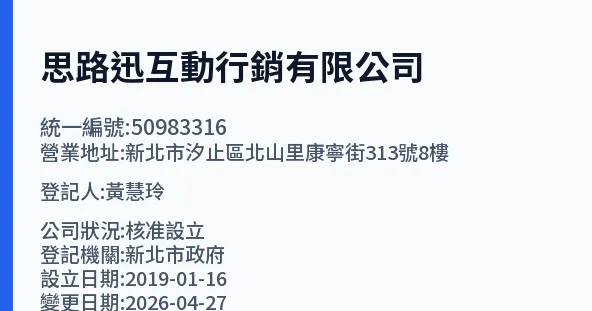 思路迅互動行銷有限公司的照片-統編 50983316(新北市) 公司登記資料與營業項目詳細圖表