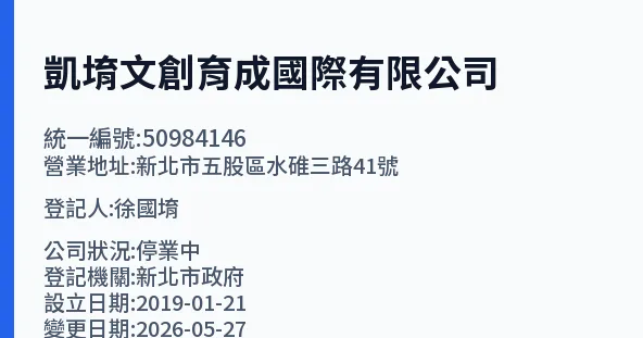 凱堉文創育成國際有限公司的照片-統編 50984146(新北市) 公司登記資料與營業項目詳細圖表