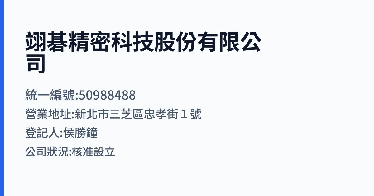 翊碁精密科技股份有限公司 - 統編 50988488(新北市) 公司登記資料與營業項目詳細圖表