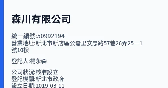 森川有限公司的照片-統編 50992194(新北市) 公司登記資料與營業項目詳細圖表