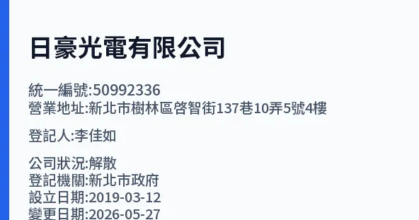 日豪光電有限公司的照片-統編 50992336(新北市) 公司登記資料與營業項目詳細圖表