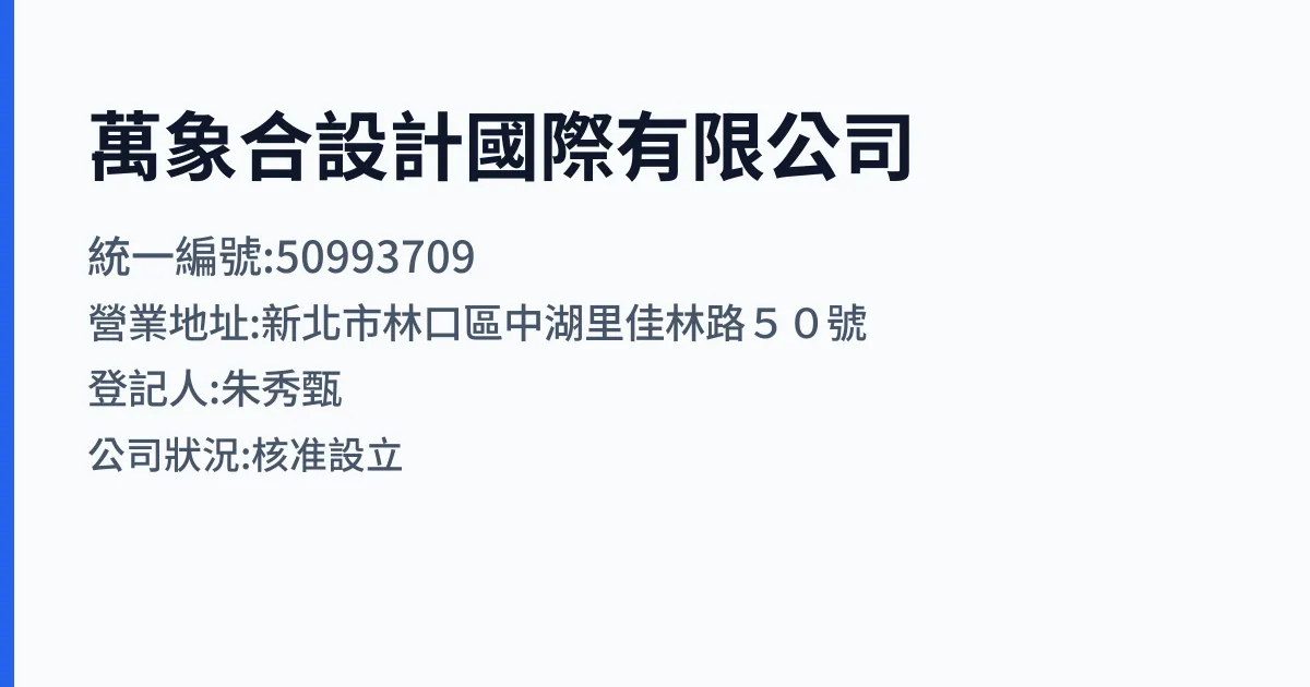 萬象合設計國際有限公司 - 統編 50993709(新北市) 公司登記資料與營業項目詳細圖表