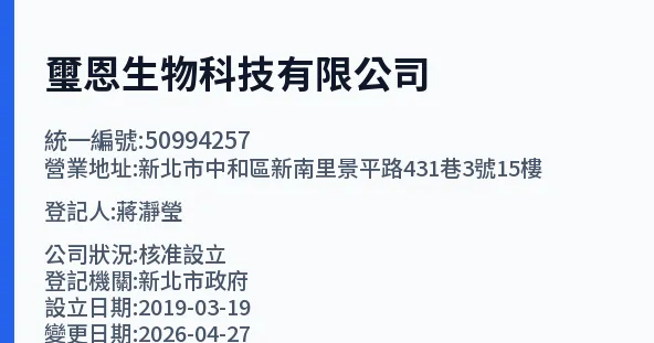 璽恩生物科技有限公司的照片-統編 50994257(新北市) 公司登記資料與營業項目詳細圖表