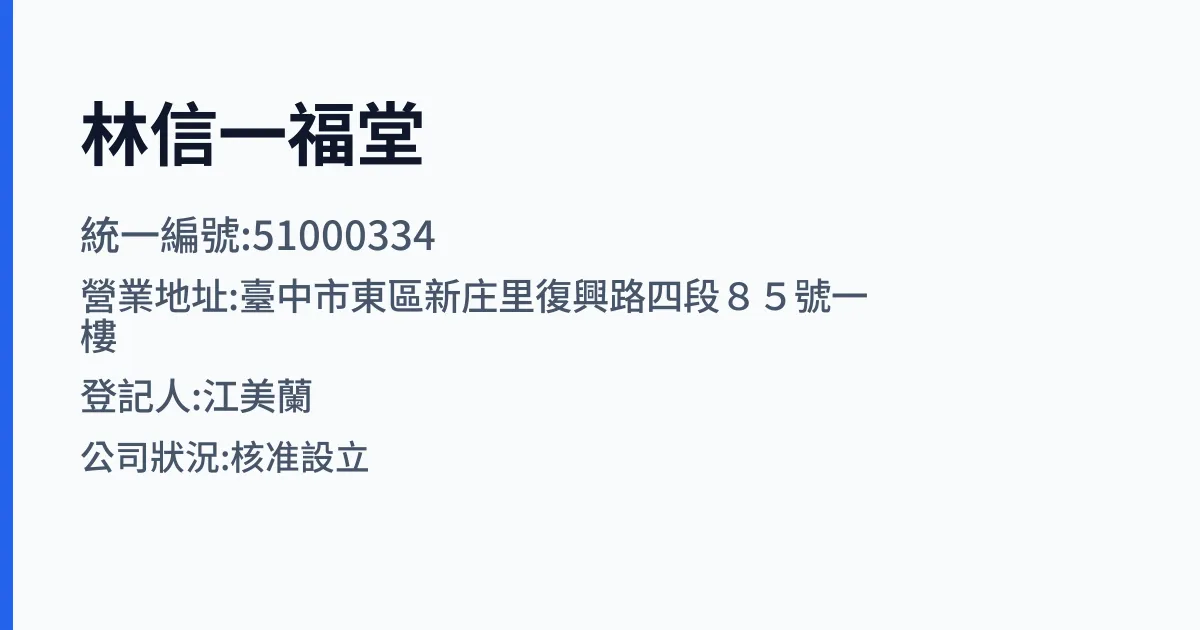 林信一福堂 - 統編 51000334（臺中市） 公司登記資料與營業項目詳細圖表