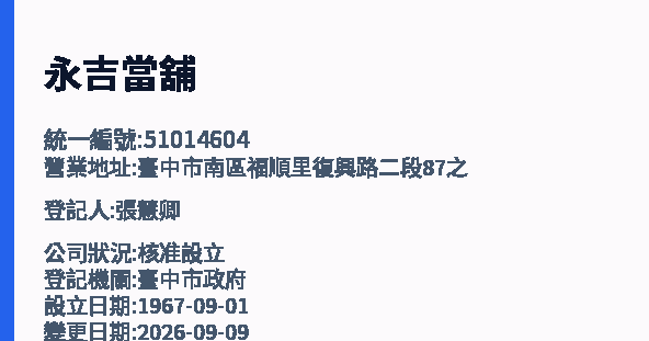 永吉當舖的照片-統編 51014604 公司登記資料與營業項目詳細圖表