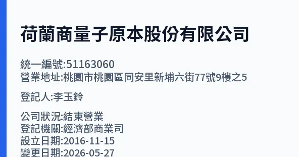 荷蘭商量子原本股份有限公司的照片-統編 51163060(桃園市) 公司登記資料與營業項目詳細圖表