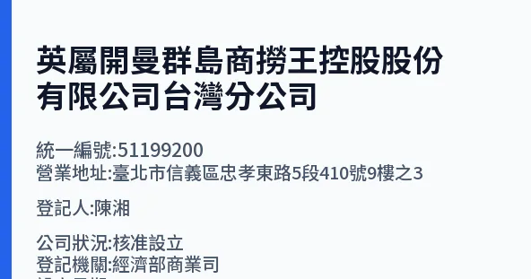 英屬開曼群島商撈王控股股份有限公司台灣分公司的照片-統編 51199200(臺北市) 公司登記資料與營業項目詳細圖表