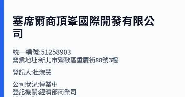塞席爾商頂峯國際開發有限公司的照片-統編 51258903(新北市) 公司登記資料與營業項目詳細圖表