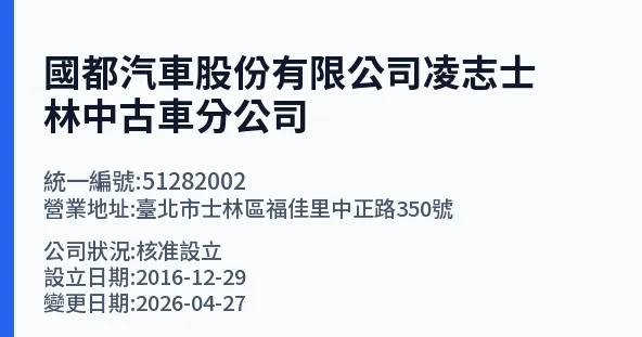 國都汽車股份有限公司凌志士林中古車分公司的照片-統編 51282002(臺北市) 公司登記資料與營業項目詳細圖表