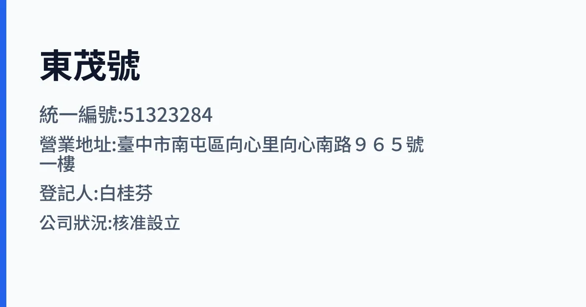 東茂號 - 統編 51323284(臺中市) 公司登記資料與營業項目詳細圖表