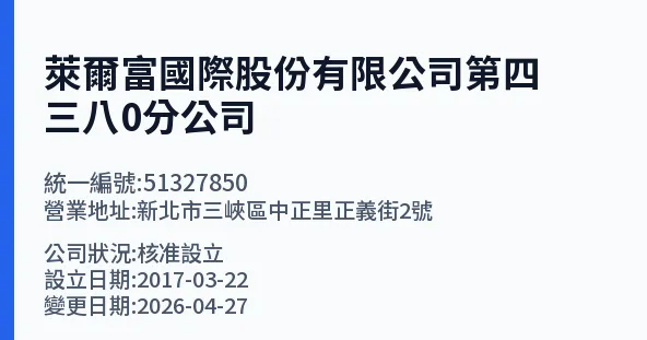 萊爾富國際股份有限公司第四三八0分公司的照片-統編 51327850(新北市) 公司登記資料與營業項目詳細圖表