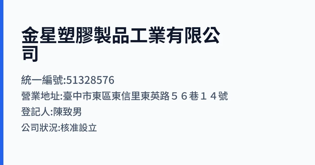 金星塑膠製品工業有限公司 - 統編 51328576(臺中市) 公司登記資料與營業項目詳細圖表