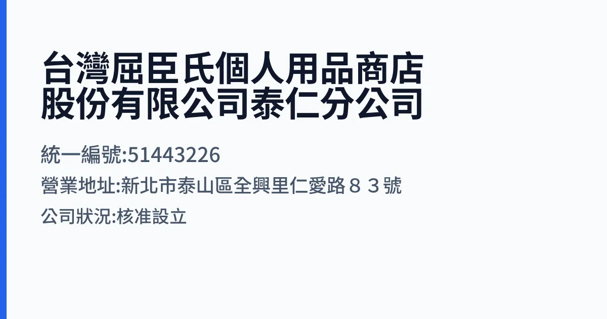 台灣屈臣氏個人用品商店股份有限公司泰仁分公司 - 統編 51443226(新北市) 公司登記資料與營業項目詳細圖表