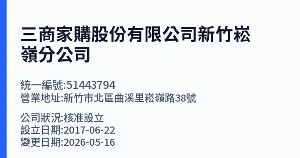 三商家購股份有限公司新竹崧嶺分公司的照片-統編 51443794(新竹市) 公司登記資料與營業項目詳細圖表