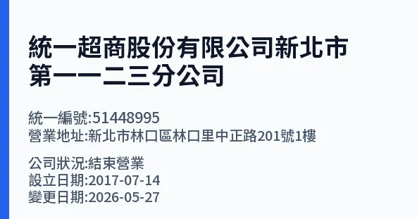 統一超商股份有限公司新北市第一一二三分公司的照片-統編 51448995(新北市) 公司登記資料與營業項目詳細圖表