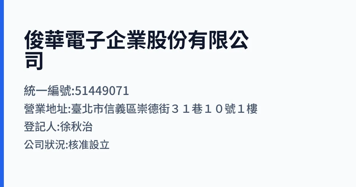 俊華電子企業股份有限公司 - 統編 51449071(臺北市) 公司登記資料與營業項目詳細圖表