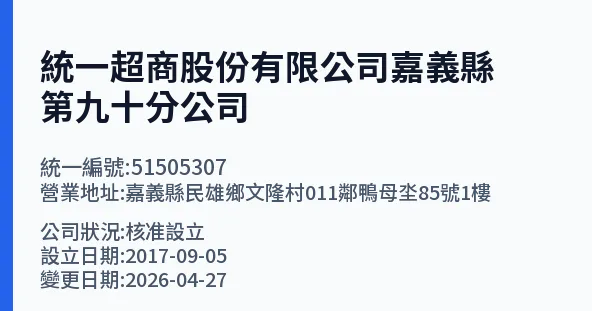 統一超商股份有限公司嘉義縣第九十分公司的照片-統編 51505307(嘉義縣) 公司登記資料與營業項目詳細圖表