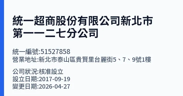統一超商股份有限公司新北市第一一二七分公司的照片-統編 51527858(新北市) 公司登記資料與營業項目詳細圖表