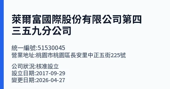 萊爾富國際股份有限公司第四三五九分公司的照片-統編 51530045(桃園市) 公司登記資料與營業項目詳細圖表
