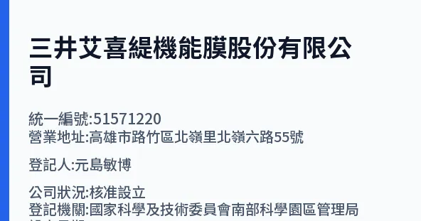三井艾喜緹機能膜股份有限公司的照片-統編 51571220(高雄市) 公司登記資料與營業項目詳細圖表