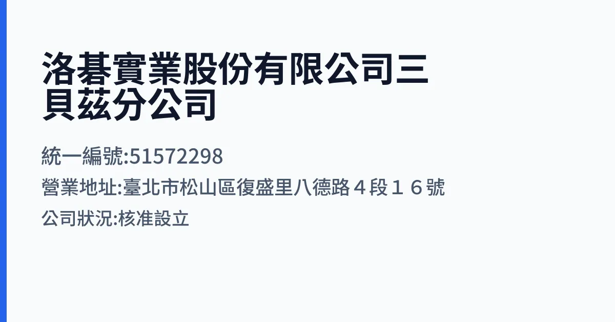 洛碁實業股份有限公司三貝茲分公司 - 統編 51572298(臺北市) 公司登記資料與營業項目詳細圖表