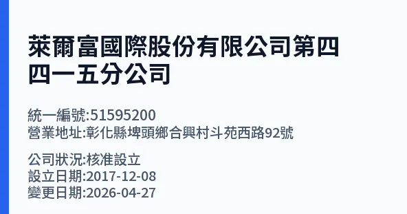 萊爾富國際股份有限公司第四四一五分公司的照片-統編 51595200(彰化縣) 公司登記資料與營業項目詳細圖表