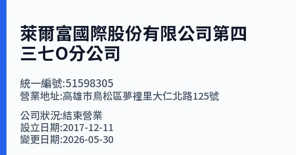 萊爾富國際股份有限公司第四三七O分公司的照片-統編 51598305(高雄市) 公司登記資料與營業項目詳細圖表