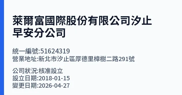 萊爾富國際股份有限公司汐止早安分公司的照片-統編 51624319(新北市) 公司登記資料與營業項目詳細圖表