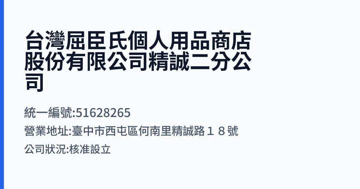 台灣屈臣氏個人用品商店股份有限公司精誠二分公司 - 統編 51628265(臺中市) 公司登記資料與營業項目詳細圖表