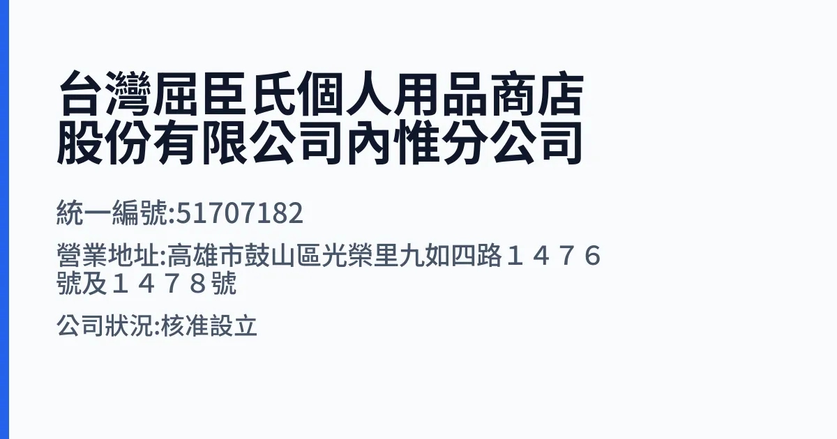 台灣屈臣氏個人用品商店股份有限公司內惟分公司 - 統編 51707182(高雄市) 公司登記資料與營業項目詳細圖表