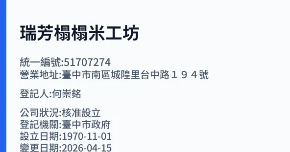瑞芳榻榻米工坊的照片-統編 51707274(臺中市) 公司登記資料與營業項目詳細圖表