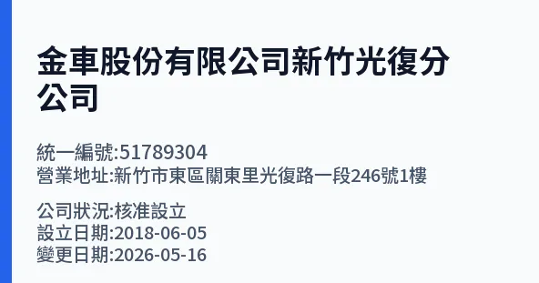 金車股份有限公司新竹光復分公司的照片-統編 51789304(新竹市) 公司登記資料與營業項目詳細圖表