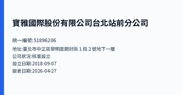 寶雅國際股份有限公司台北站前分公司的照片-統編 51896206(臺北市) 公司登記資料與營業項目詳細圖表